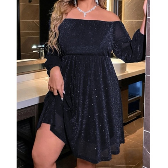 Dresses | Luxe Plus Size Off Shoulder Glitter Dress | Poshmark